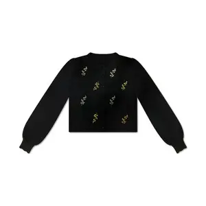 ROCH PEREL Floral Embroidered Cardigan - Black