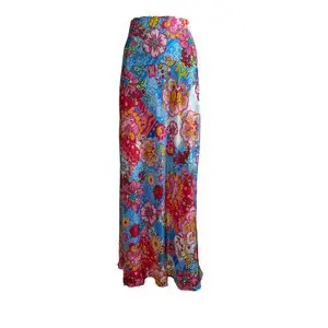 INTROVERTIE VIENNA Oia Bias Cut Silk Maxi Skirt Pink Petal Patchwork - Blue/white