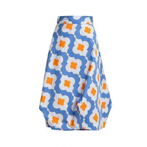 BIANCA POPP Blue / Orange Wrapped Skirt In Blue Print Cotton - Blue/orange