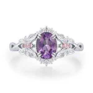 AZURA JEWELRY NEW YORK Elaria Oval Amethyst And Marquise Pink Tourmaline Ring In White Gold Vermeil - Silver