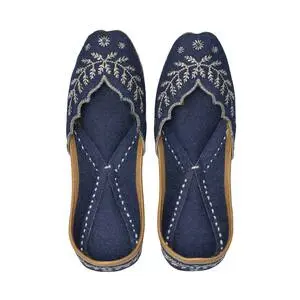 PODE Taj Handmade Denim Juttis Shoes - Blue