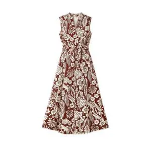 YUMI Leaf Print Shirt Dress - Brown