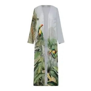DHARA SHETH, DUBAI Wild Wings Bird In The Jungle Long Kimono Green & Multicolor - Grey/green