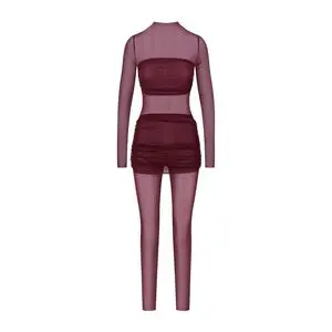 PROMEES Ambra Burgundy Mesh Jumpsuit - Red