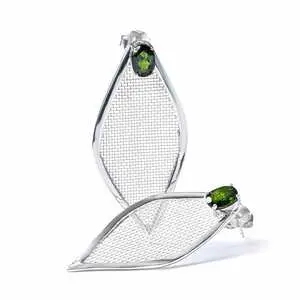 GERMAN KABIRSKI Green / Silver Liora Asymmetric Silver And Titanium Mesh Earrings With Chrome Diopside - Green/silver