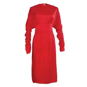 SMART AND JOY Long-sleeve Off-shoulder Dress With Belt - Red