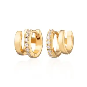SCREAM PRETTY Illusion Double Huggie Earrings With Clear Stones - Gold