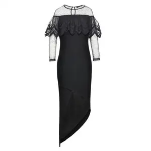 SMART AND JOY Lace Trim & Asymmetrical Hem Dress - Black