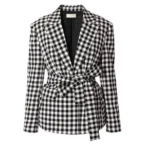 AGGI BY HALEWSKI White / Black Martha Jet Set Checkered Blazer With Belt - White/black