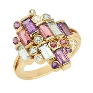 ARTISAN 18k Multi Gemstone Baguette & Diamond Ring - Gold