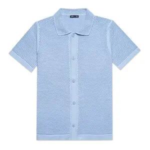 EIGHT X The Docker Knit Button Up Short Sleeve Shirt Light - Blue