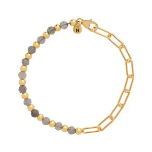 NELLOU JEWELLERY Grey / Gold Labradorite Gem Shine Bracelet Gold Plated Sterling Silver - Grey/gold
