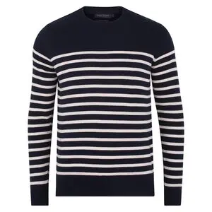 PAUL JAMES KNITWEAR Breton Striped Fine Knit Cotton Jumper - Blue