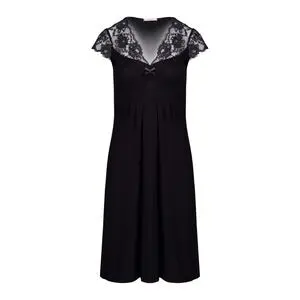 OH!ZUZA NIGHT&DAY Classy Midi Nightdress With Lace - Black