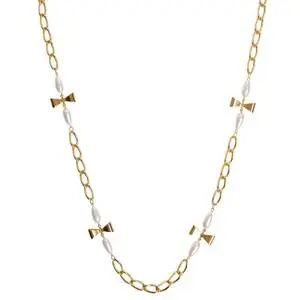 CARAMEL VINTAGE JEWELLERY Bow And Pearl Link Necklace - Gold
