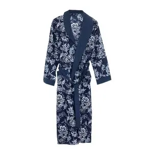 INARA Indian Cotton Rain Print Robe - Blue