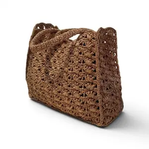 SPRINGMOONATELIER Neutrals / Luxury Handmade Raffia Beach Tote Bag – Oversized Floral Crochet Carryall For Summer & Resort Style - Brown