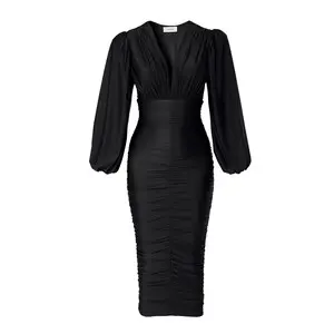 AGGI BY HALEWSKI Gloria Long Sleeve Draped Dress - Black
