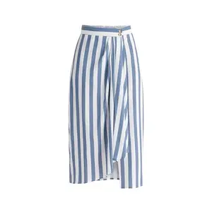 PAISIE Draped Wrap Midi Skirt In And White