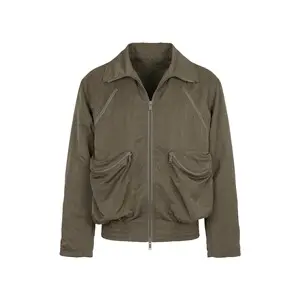 MODENAIRE Funnel Collar Bomber Jacket Relaxed Fit Sculpted Zip Pockets - Brown