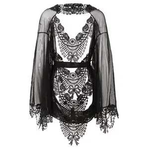 BELLE ET BON BON Bisoux Venetian Lace Kimono Best Seller To Perfect Fit - Black