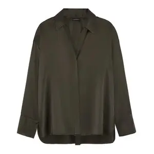 THE SUMMER EDIT Audrey Oversized Silk Shirt Khaki - Green
