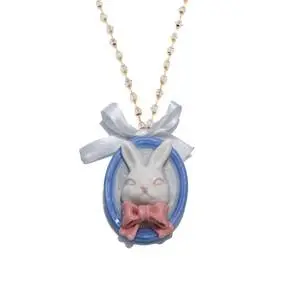 H2 STUDIO Pink / White / Purple Grumpy Bunny Portrait Rabbit Multi Use Brooch Pendant Necklace Purple Blue - Pink/white/purple
