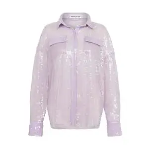 SOUR FIGS Sequined Sheer Oversized Shirt In Wisteria