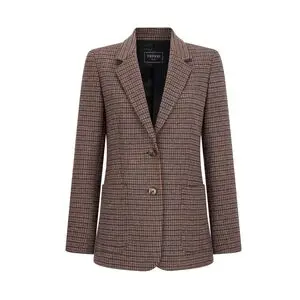 TRIONA Houndstooth Una Patch Pocket Tweed Jacket - Brown