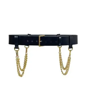HAUTE CUIR Double Chain Leather Belt - Black