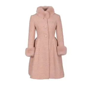 SANTINNI Starlet' Wool Tweed Dress Coat With Faux Fur In Rosa - Pink