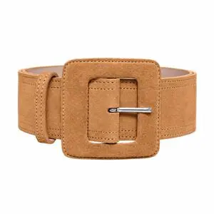 BELTBE Suede Square Buckle Belt - Brown