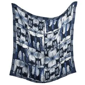 BABS BOUTIQUE NYC Black / Blue Silk 26 Inch Square Scarf Brooklyn Bridge Blue - Black/blue