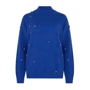 SOUR FIGS Gemstone-embellished High-neck Jumper In Sapphire - Blue