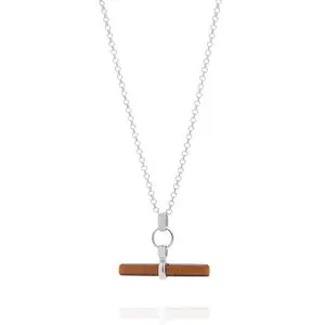 NELLOU JEWELLERY Brown / Silver Tiger Eye T Bar Necklace Sterling Silver - Brown/silver