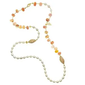 FARRA Agate With Freshwater Pearls & Rhinestones Multi-way Necklace