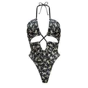 GEEGEE COLLECTION Black / Silver / Gold Superstitious Creatures Swimsuit - Black/silver/gold