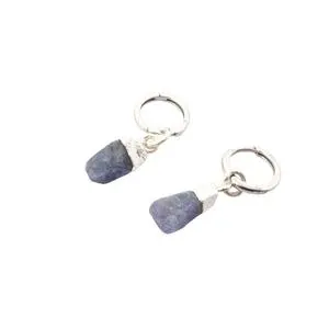 HARFI Blue / Silver Raw Sapphire September Birthstone Sterling Silver Round Huggies - Blue/silver