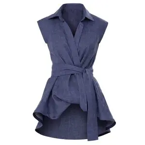 METAMORPHOZA Sleeveless Linen Denim Wrap Shirt