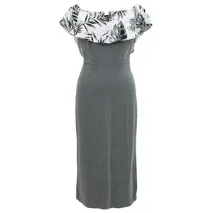 SMART AND JOY Off-shoulder Tropical Print Ruffle Bodice Dress