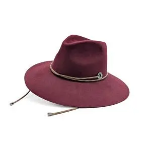 DORIA 1905 Negroamaro Smooth Lapin Felt Wide Brim Hat With Icon Ring And Leather Lace - Red
