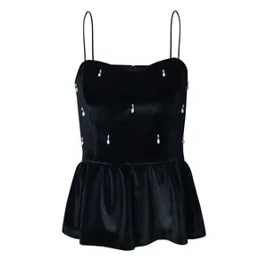 2KSTYLE Valencia Hand-embellished Velvet Peplum Top