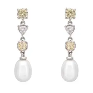 LATELITA Silver / White / Yellow Pearl Whisper Drop Earrings Lemon Topaz Silver - Silver/white/yellow