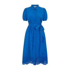 YUMI Cotton Shirt Midi Dress - Blue
