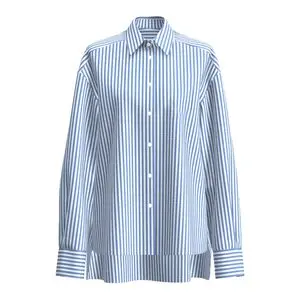 ZENZEE Boyfriend Button Up Shirt & White Stripe - Blue