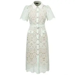 SMART AND JOY Neutrals Sheer Full Lace Button Line Dress Mint