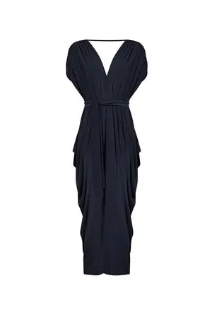 JAMES LAKELAND Draped Open-back Midi Dress – Navy - Blue