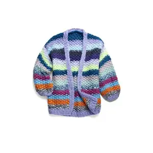 Saachi Striped Chunky Knit Cardigan - Blue