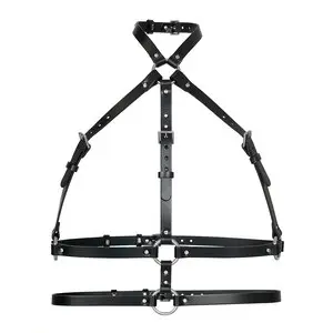 HAUTE CUIR Double Belt Leather Chest Harness - Black