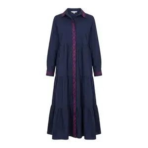 Adrift Clothing Winslow Button Through Dress In Ocean Berry - Blue